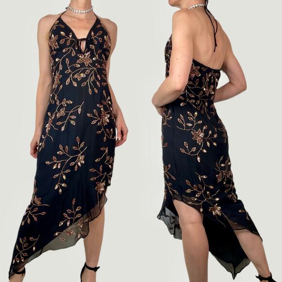 Cache | Dresses | Cache Beaded Prom Dress Sequin Floral Halter ...